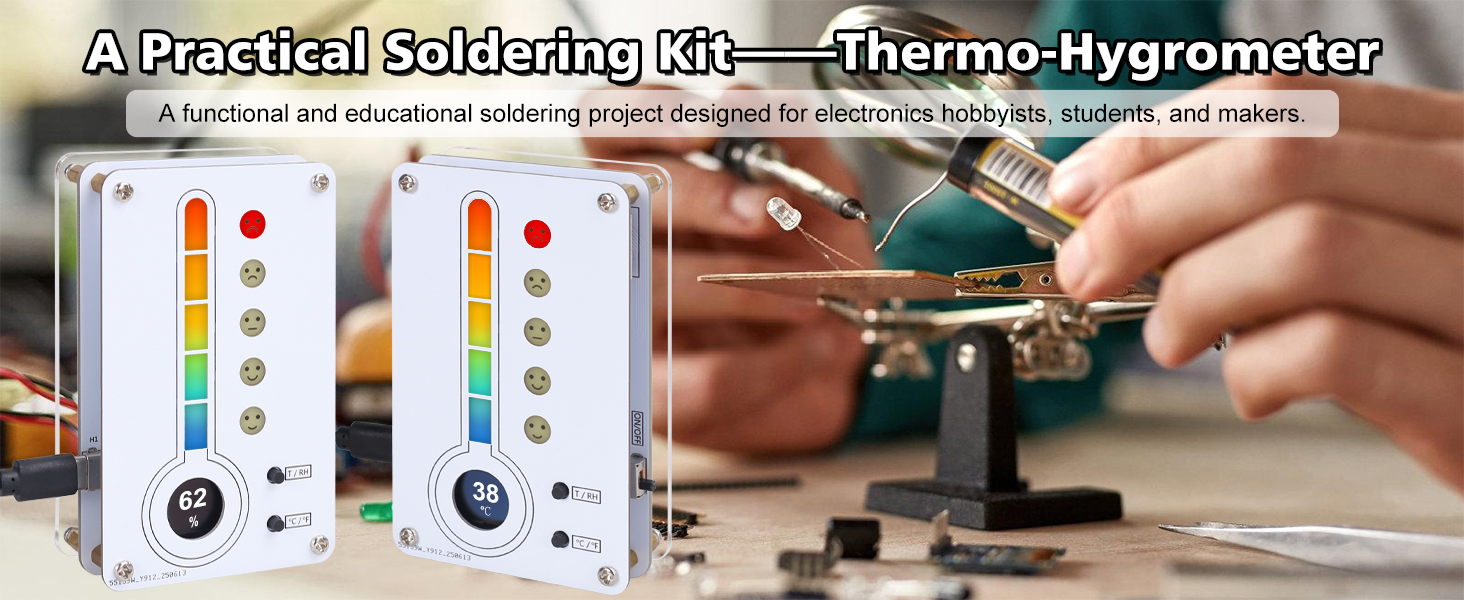 DIY Temperature Humidity Meter with Expressive LED Face, Dual Units ℃/℉ Display Thermo ...